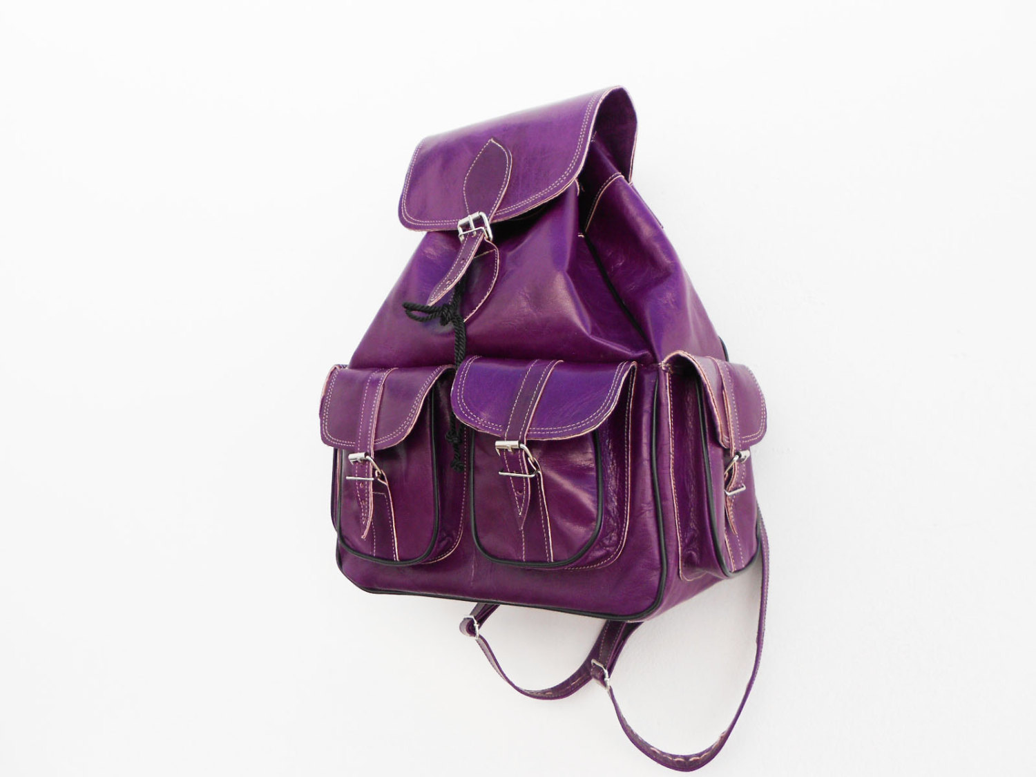 Handmade Purple Leather Backpack Medium Violet, Satchel Bag Soft ...