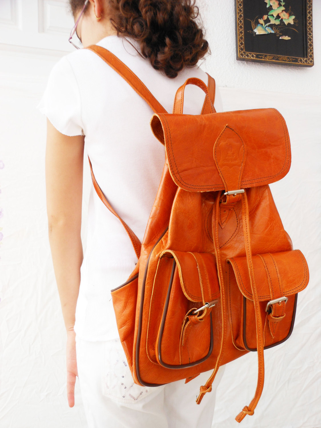Caramel Natural Leather Backpack Satchel Bag Handmade Soft Leather ...